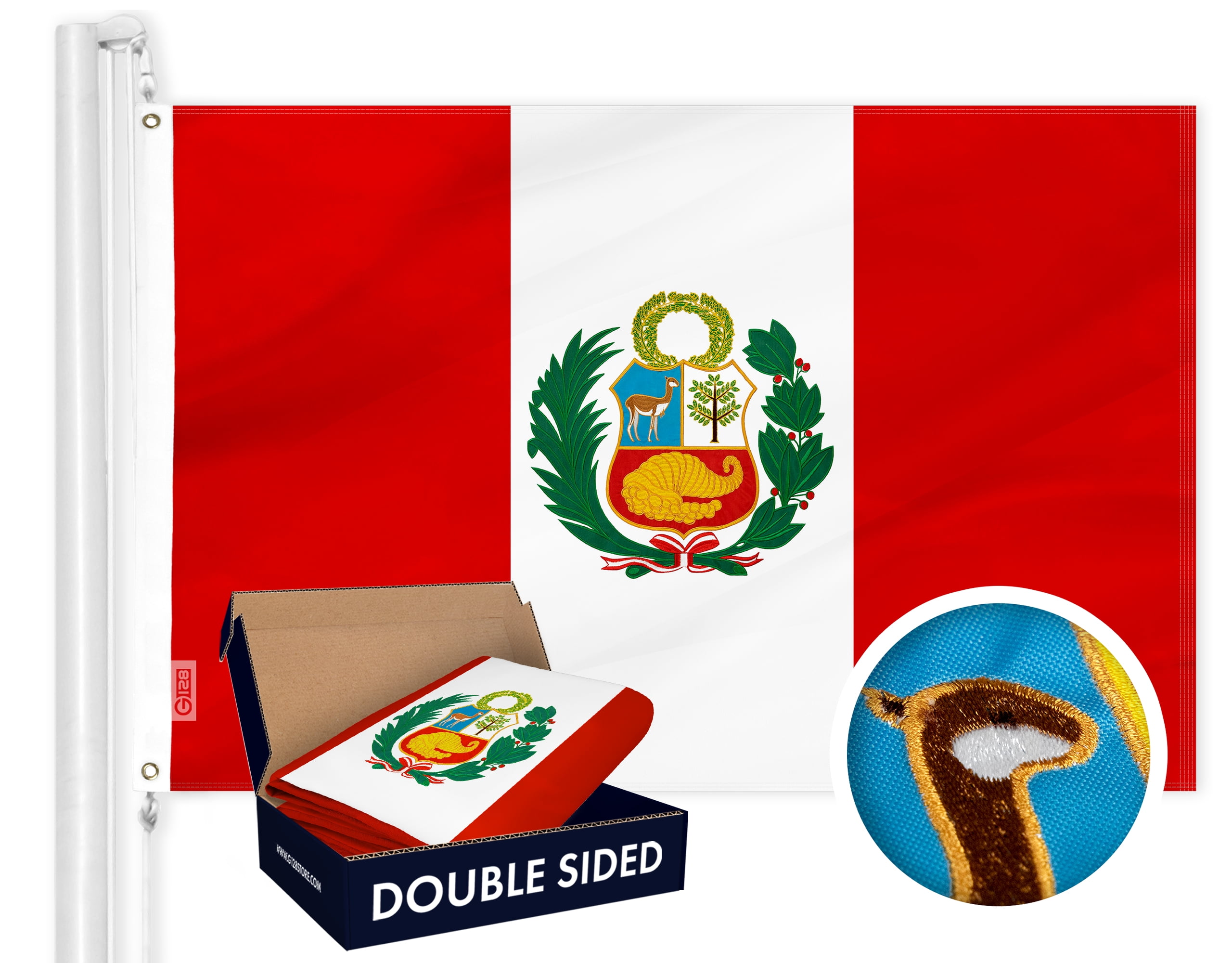G128 – Peru (Peruvian) Flag | 3x5 feet | Double Sided Embroidered 210D ...