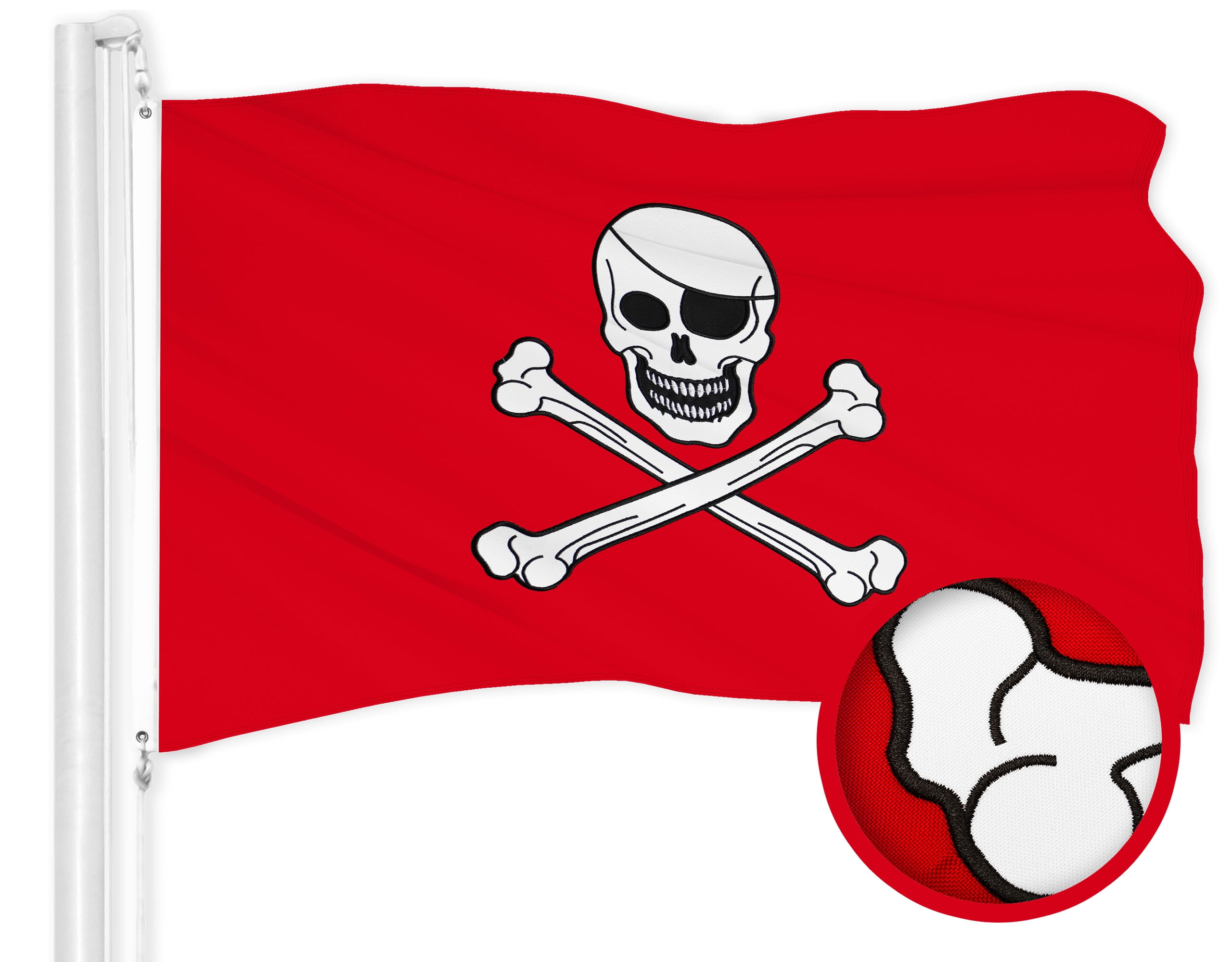 G128 Pirate Jolly Roger Bones Red Flag | 1x1.5 Ft | ToughWeave Series ...