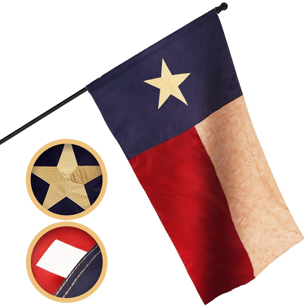 G128 Texas Tea-Stained TX State Flag | 3x5 Ft | Pole Sleeve Embroidered ...