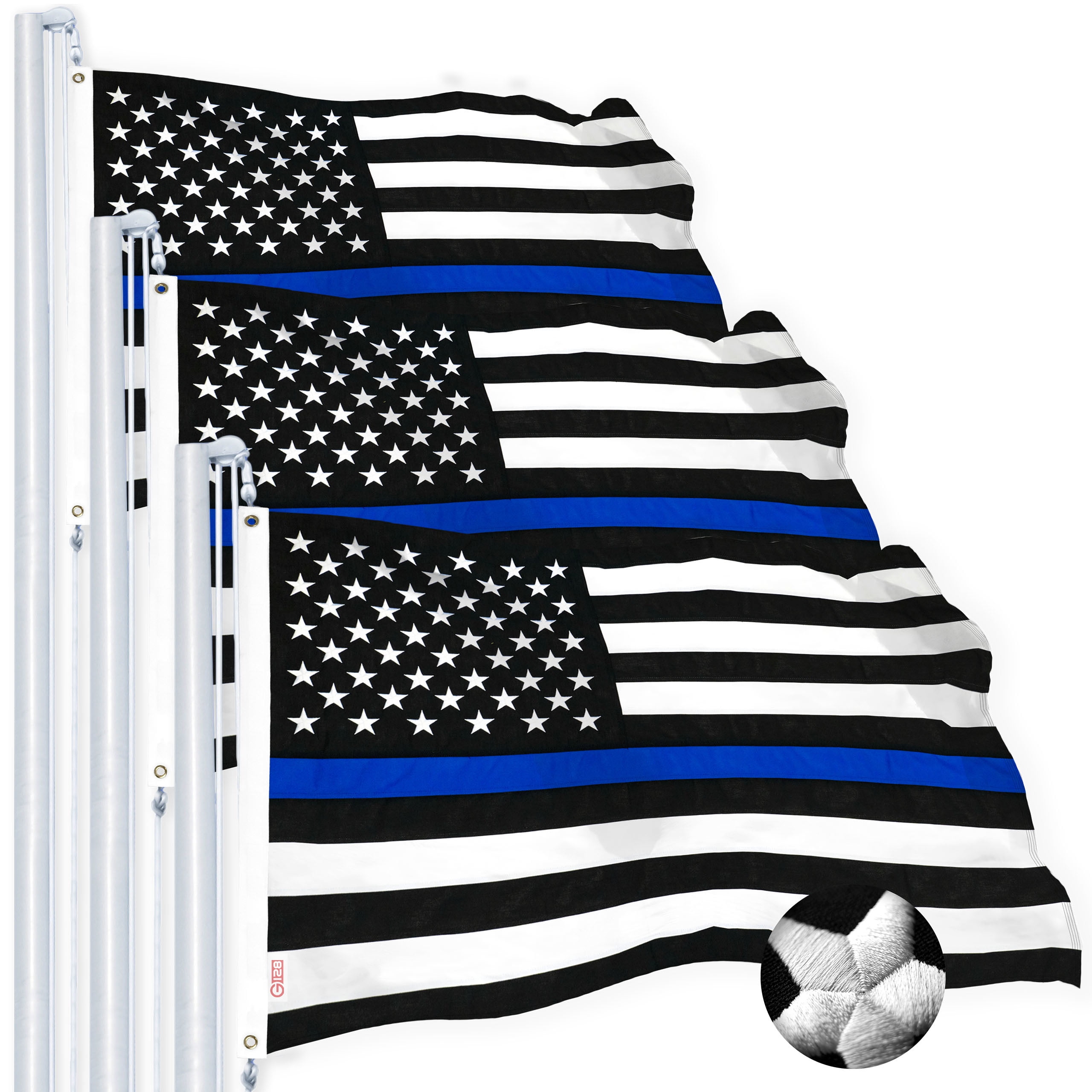 G128 Thin Blue Line Flag 2.5x4 FT 3-Pack Embroidered Heavy Duty 220GSM ...