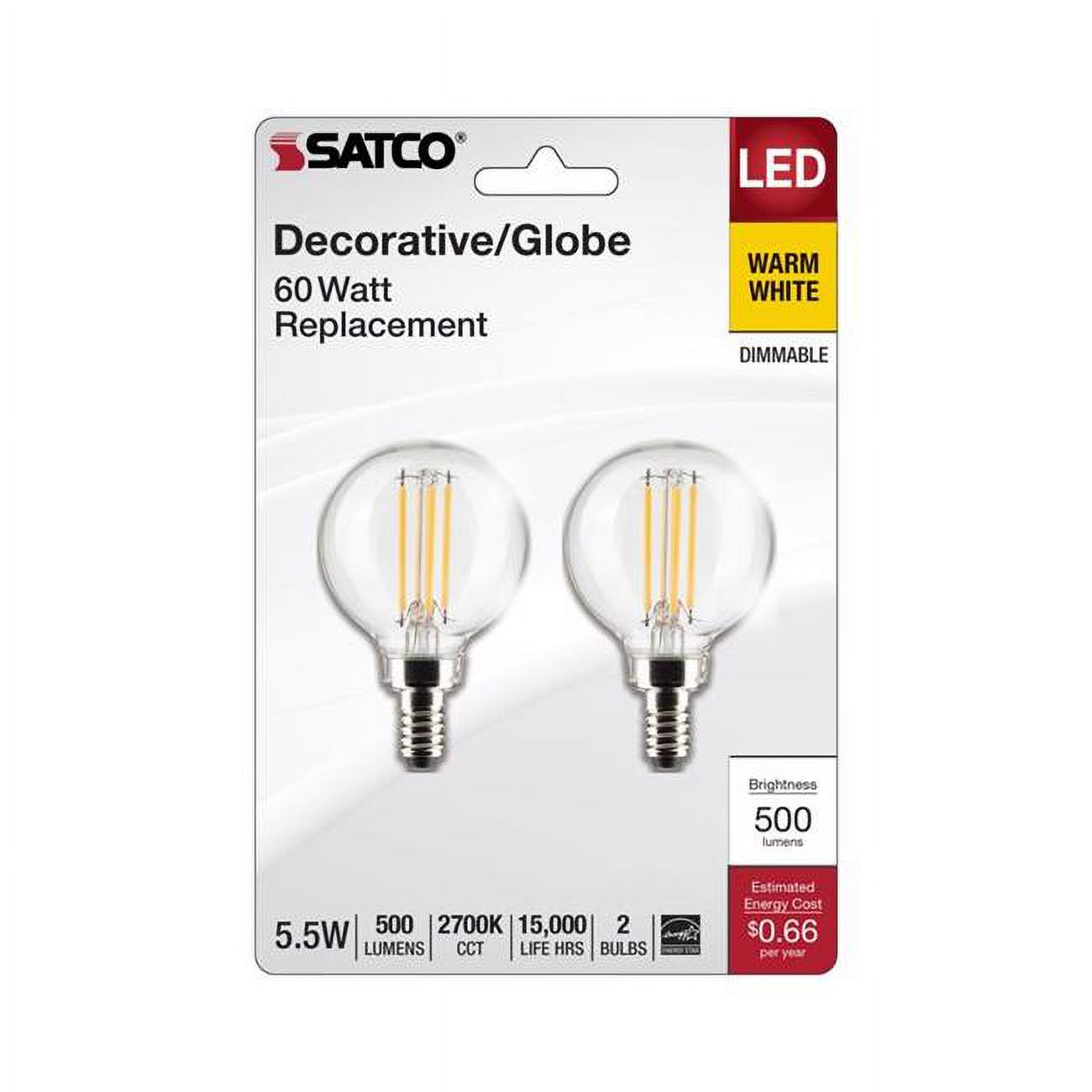 G16.5 E12 Candelabra Filament LED Bulb, Warm White - 60W Equivalence ...