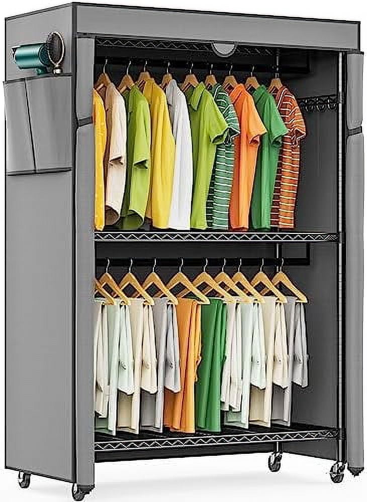 G1C Heavy Duty Clothes Rack with Cover, Rolling Garment Rack for ...