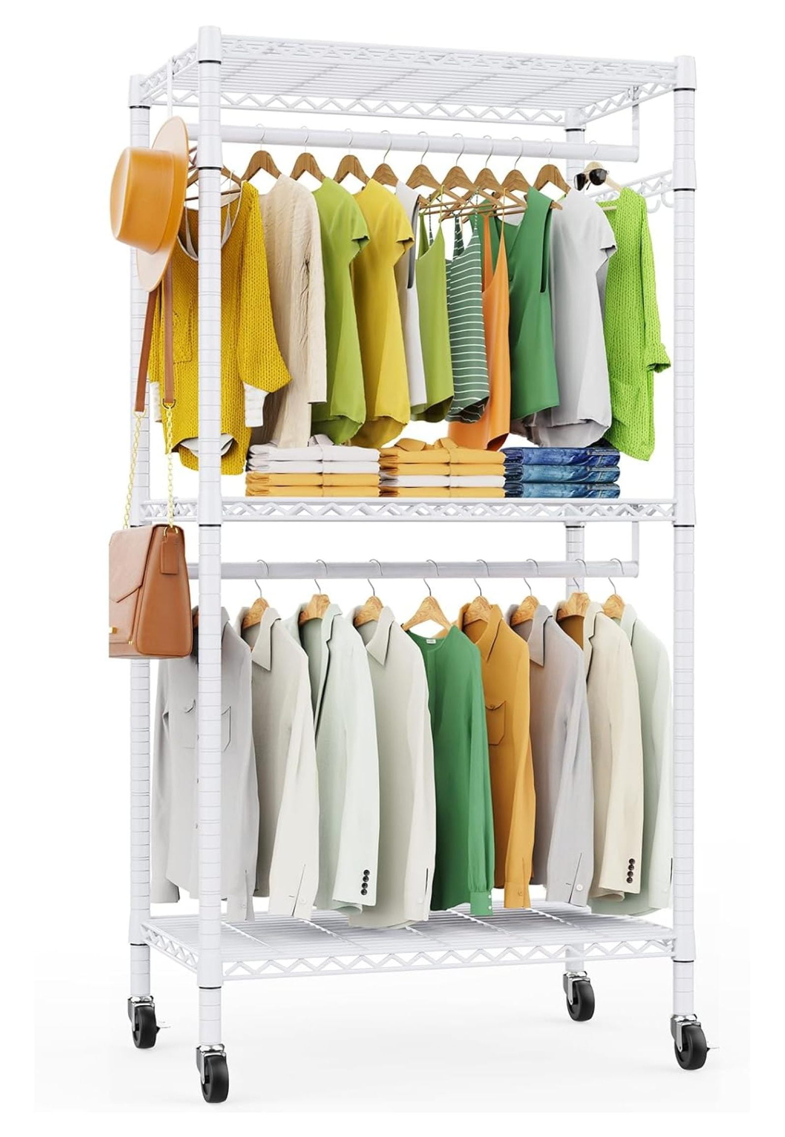 G1M Heavy Duty Clothes Rack, 3 Tiers Rolling Garment Rack for Hanging ...