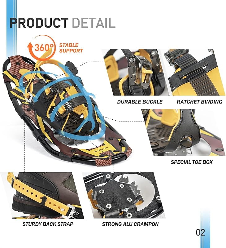 G2 21/25/30/36 Inches Light Weight Snowshoes with Toe Box, EVA Padded ...