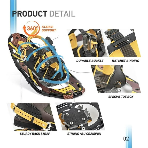 G2 21/25/30/36 Inches Light Weight Snowshoes with Toe Box, EVA Padded ...
