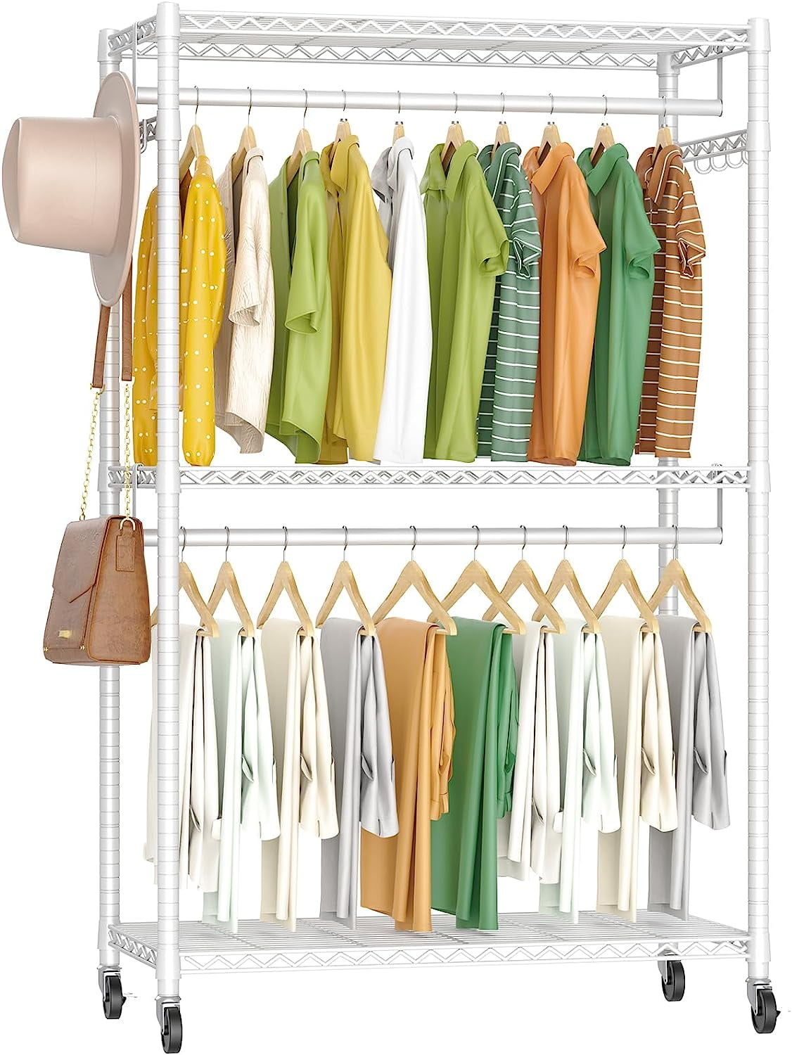G2 Heavy Duty Clothes Rack, 3 Tiers Rolling Garment Rack for Hanging ...