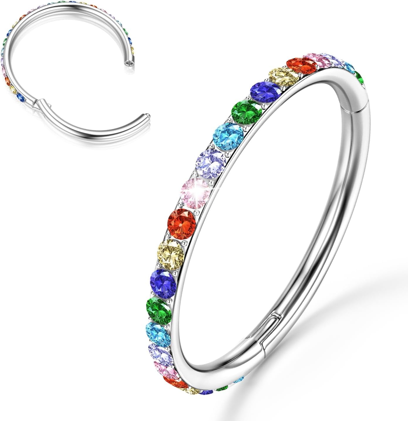 G23 Quality Titanium Nose Rings Hoops - AB/Rainbow/Clear CZ Nose ...