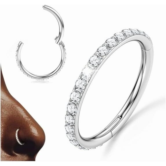 G23 Titanium CZ Double Nose Rings Hoops - Septum Rings Clicker 16/18 ...