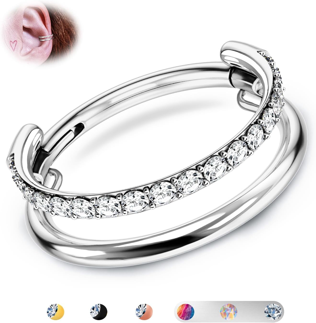 G23 Titanium Cartilage Earring Hoop Stacked Clicker 16G Double/Triple ...