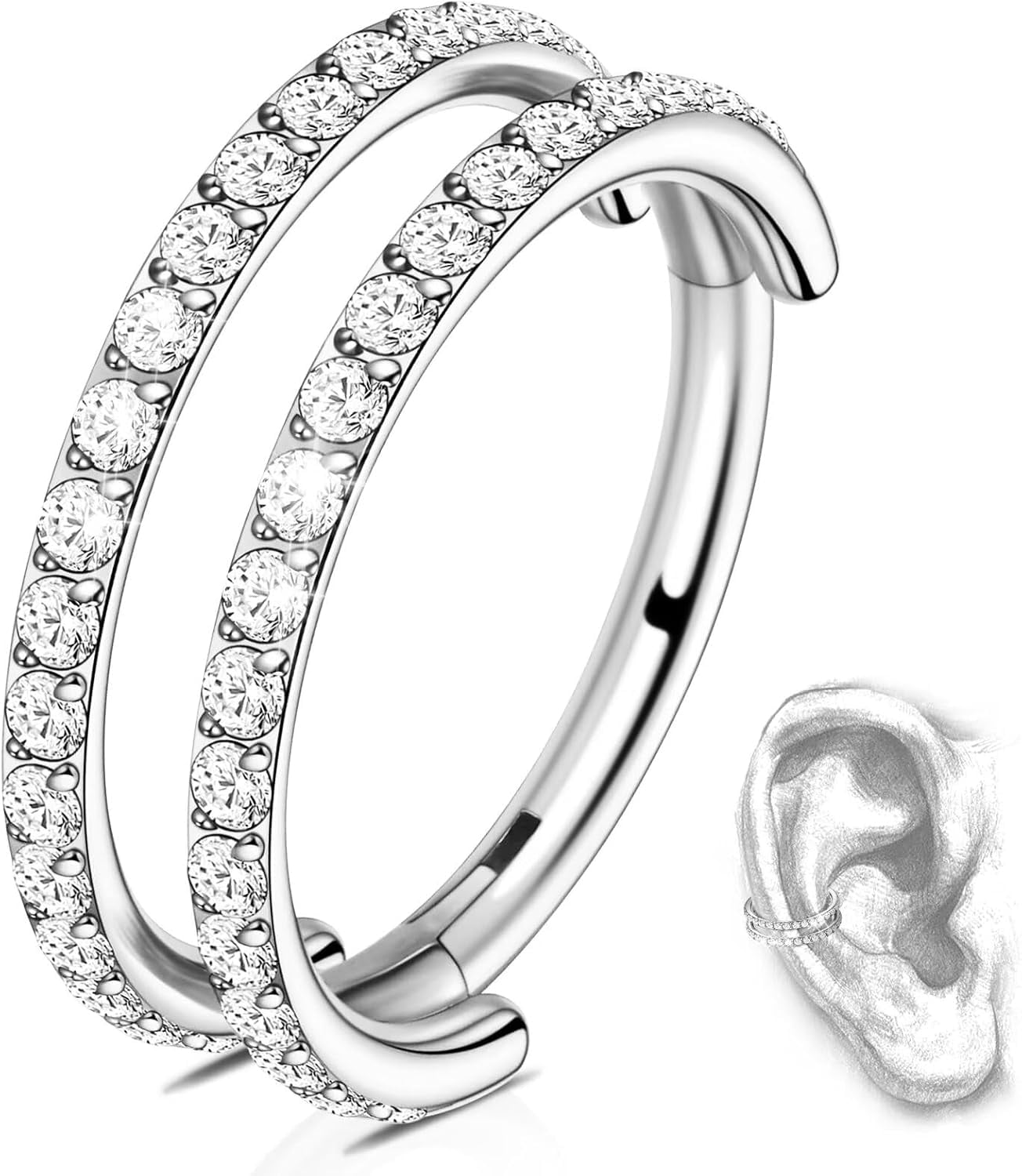 G23 Titanium Conch Piercing Jewelry Hoop: 16G 8mm/10mm/12mm Diamond ...