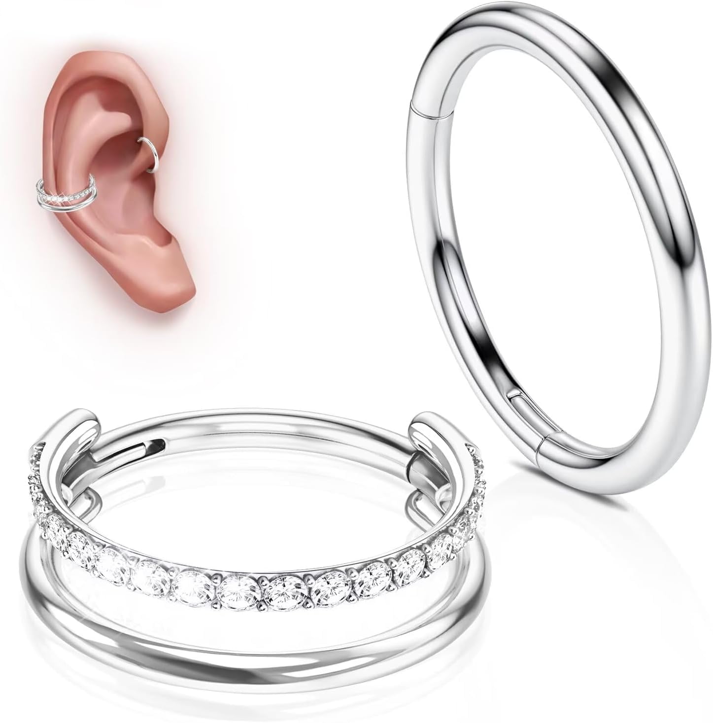 G23 Titanium Conch Piercing Jewelry Set: 16G 8mm/10mm/12mm Double ...