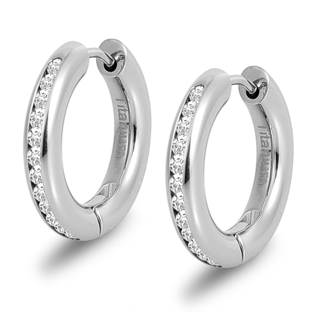 G23 Titanium Hoop Hinged Earrings for Sensitive Ears, Hypoallergenic CZ ...
