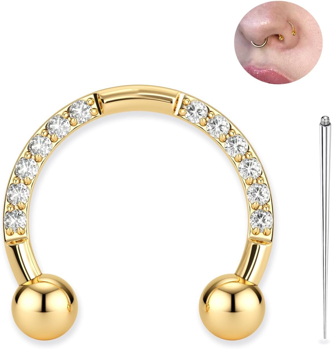 G23 Titanium Horseshoe Nose Rings Septum 16G with Threaded Piercing ...