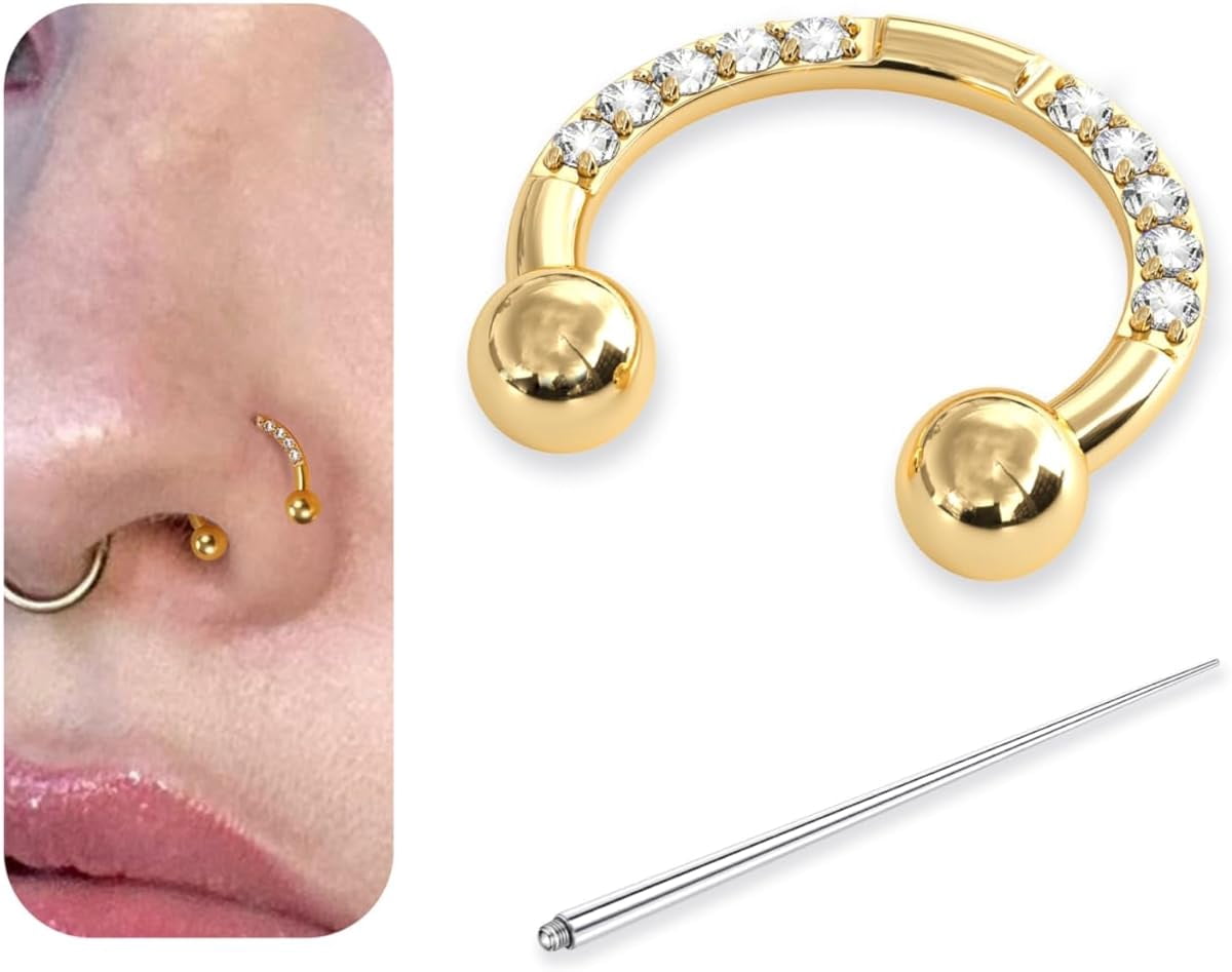 G23 Titanium Horseshoe Nose Rings Septum 16G with Threaded Piercing ...