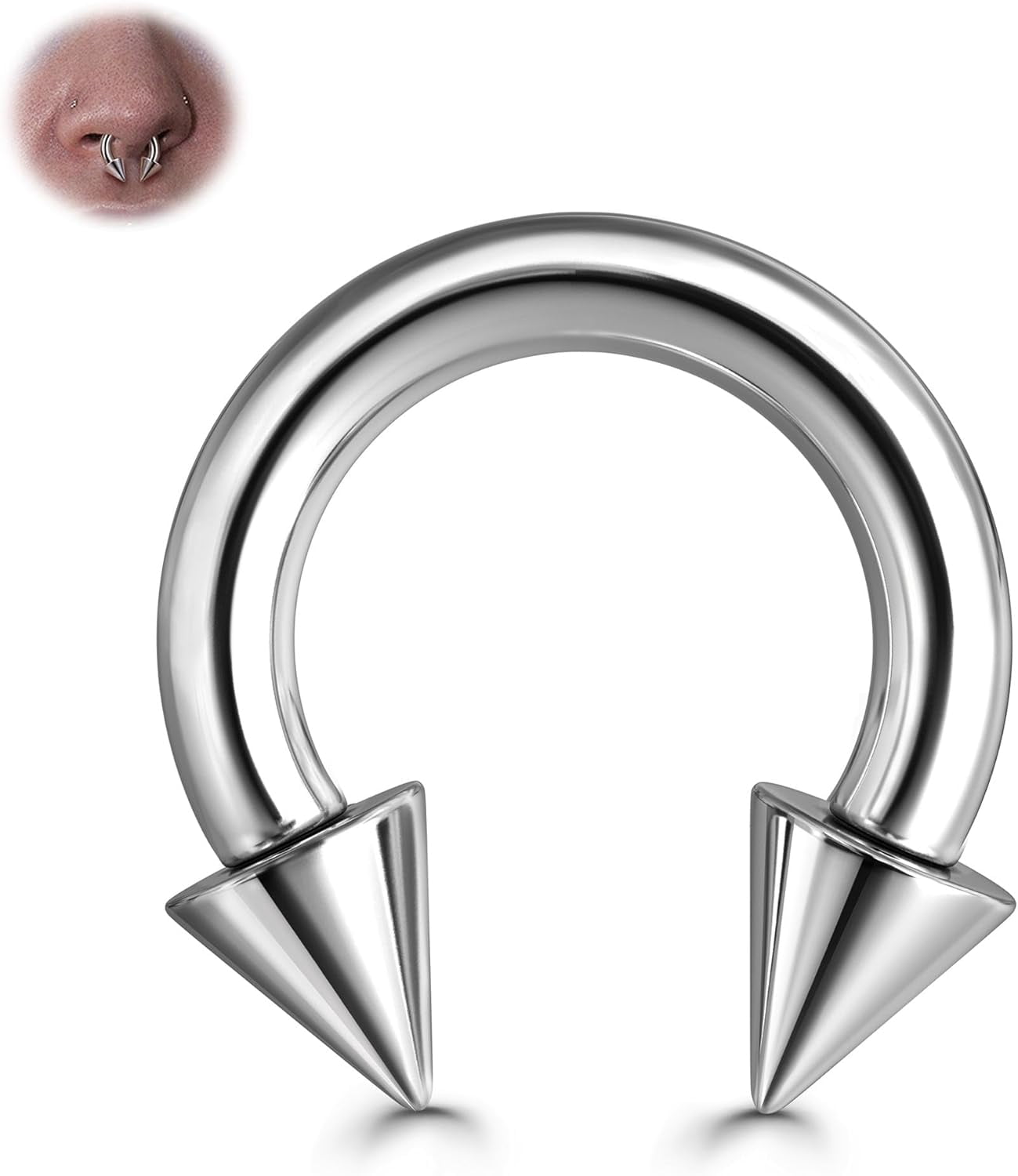 G23 Titanium Septum Rings 6G 8G 12G - Horseshoe Circular Barbell Spikes ...