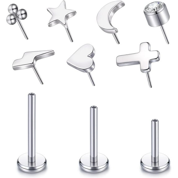 G23 Titanium Threadless Labret Piercing Jewelry 16G 18G Push Pin ...