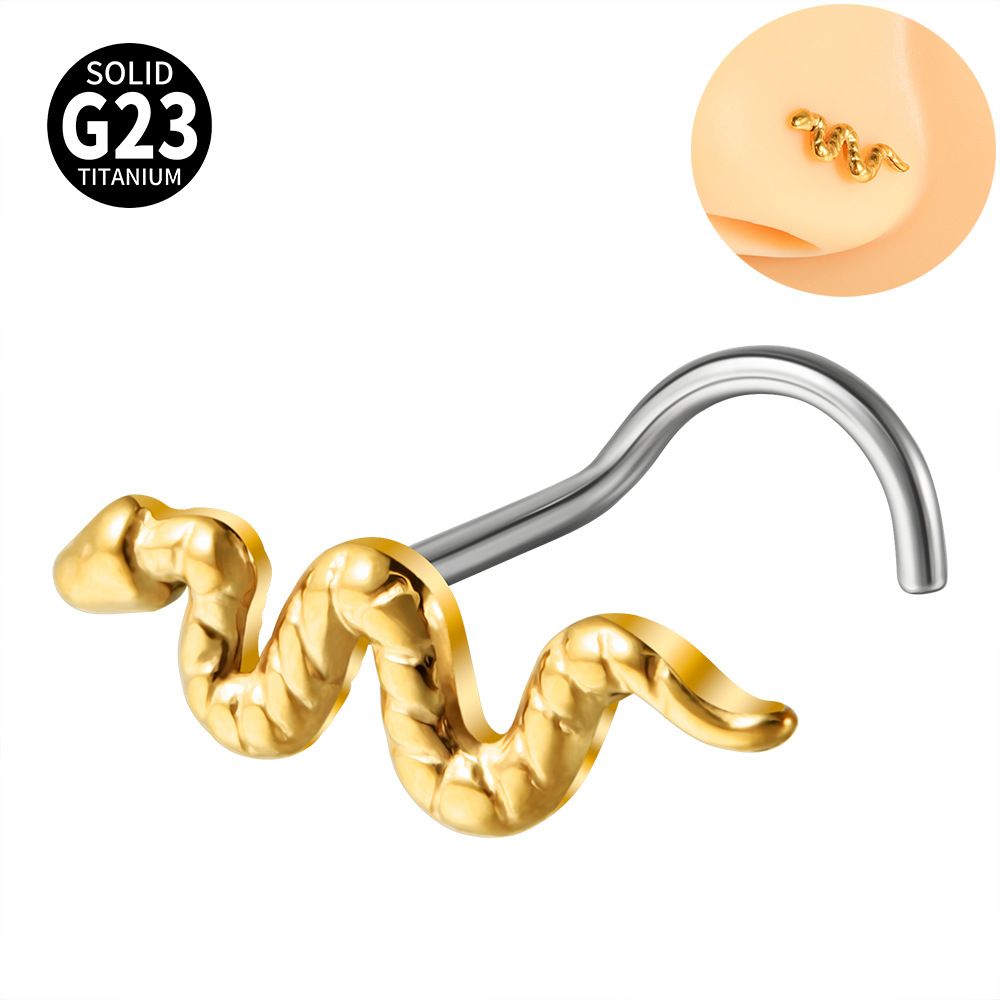 G23 titanium pin curved rod nose nail L-shaped snake nose ring golden snake-shaped 5-shaped ...
