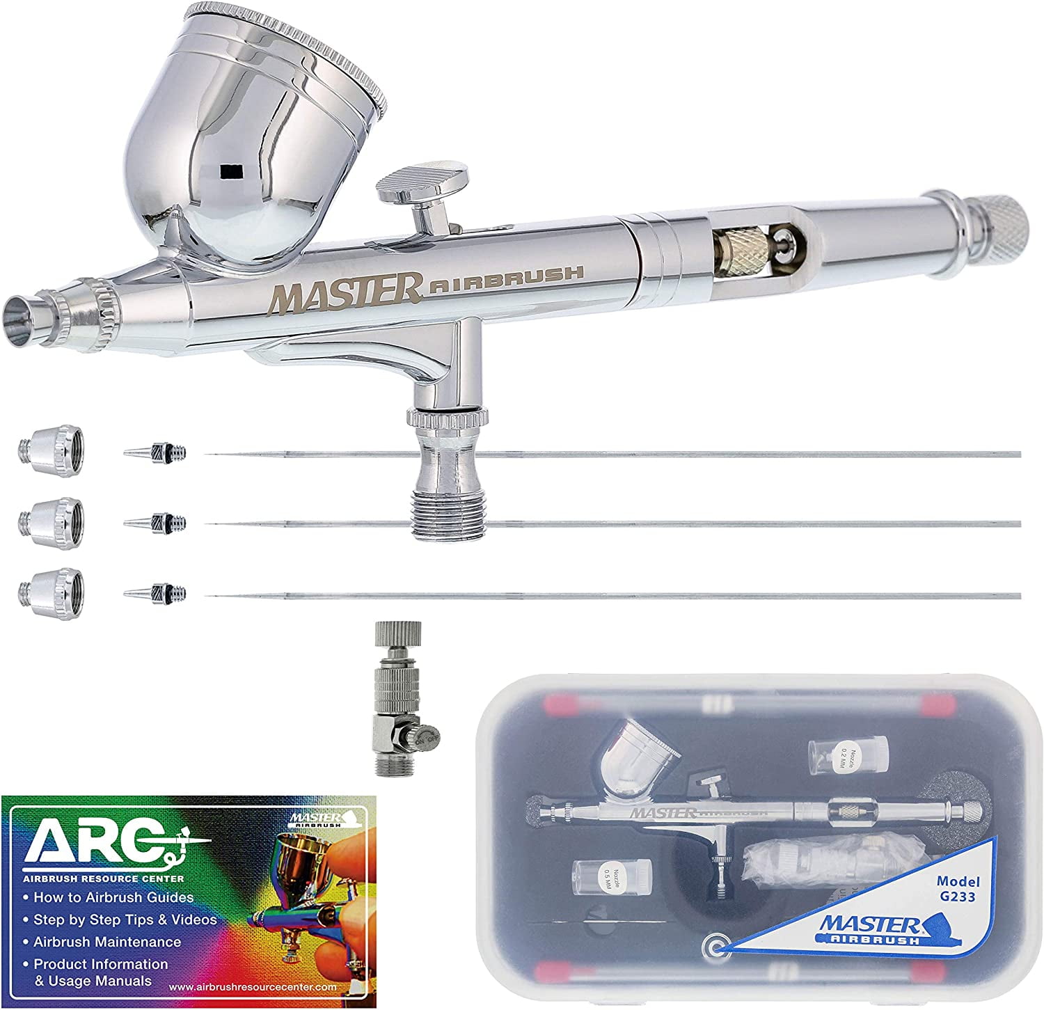 G233 Performance Pro Airbrush Kit with 3 Nozzle Sets (0.2, 0.3 & 0.5mm ...