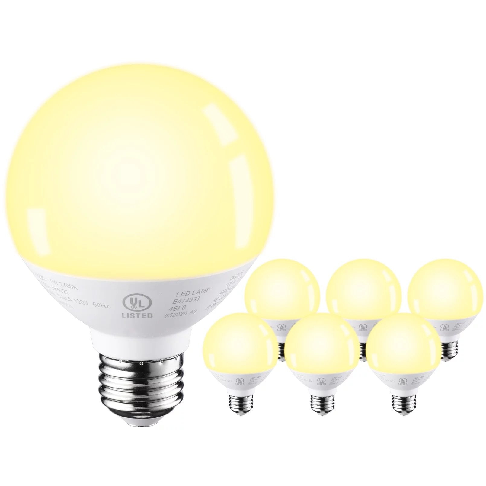 6 Pack Vanity Globe Light Bulbs G25 LED for Bathroom Mirror Decorative ...