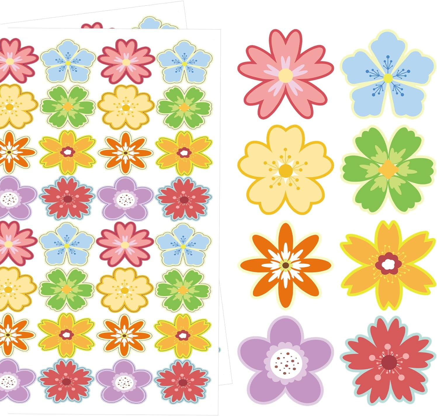 G2PLUS 600PCS Flower Stickers, 8 Styles Spring Flower Sticker, 1.5in ...