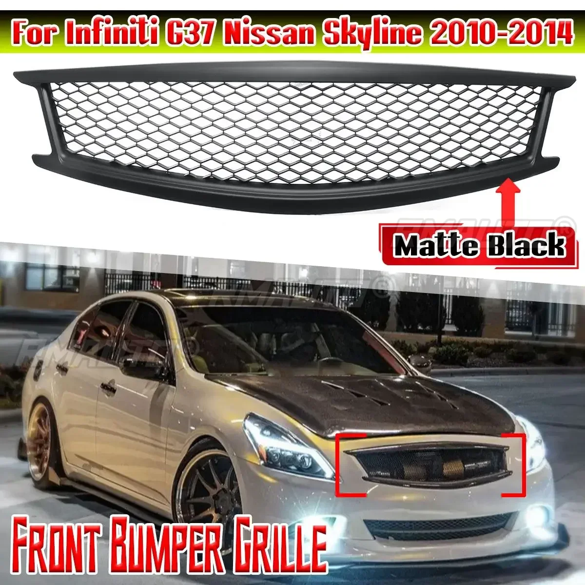 G37 Front Bumper Grill Grille For Infiniti G37 for Nissan Skyline 2010-2014 Honeycomb Mesh Front ...