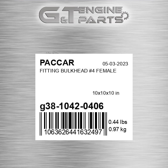 G38-1042-0406 FITTING BULKHEAD #4 FEMALE fits Paccar (New OEM ...