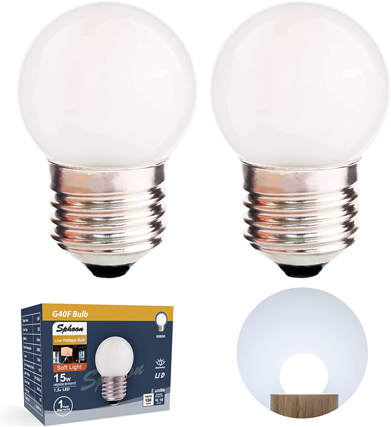 G40 1.5w Dim Led Bulb Equivalent 15 Watt Light Bulbs, Standard E26 Base ...