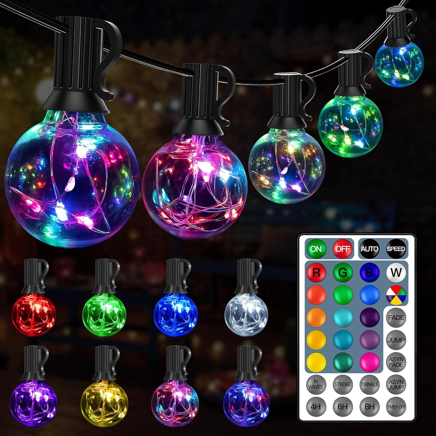G40 30FT Outdoor String Lights, RGBW Color Changing Waterproof Plug in ...