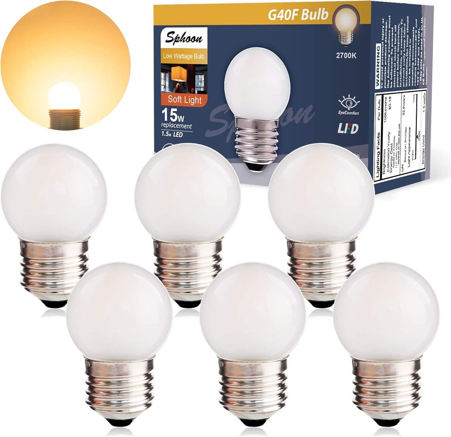 G40 Low Watt LED Light Bulbs 1.5W Soft Warm White 2700K G14 Energy ...