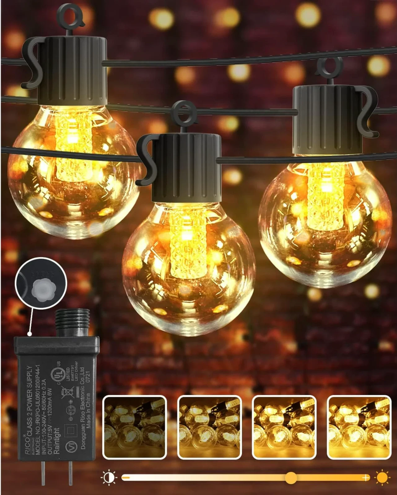 G40 String 25LED Lights 25FT Warm Dimmable Switch Control Patio Yard ...