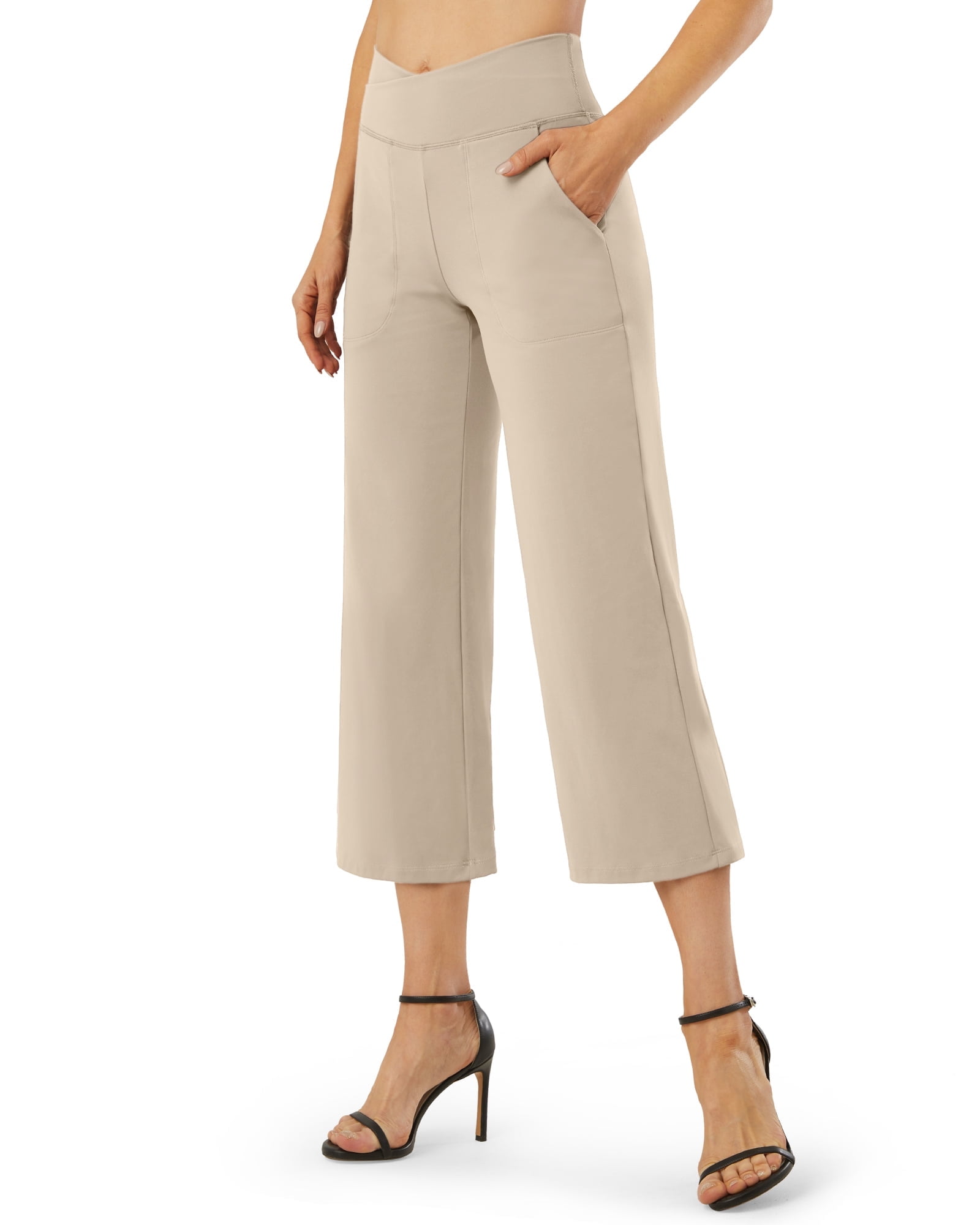 G4Free Capri Pants for Women Wide Leg Yoga Dress Capris with Pockets ...