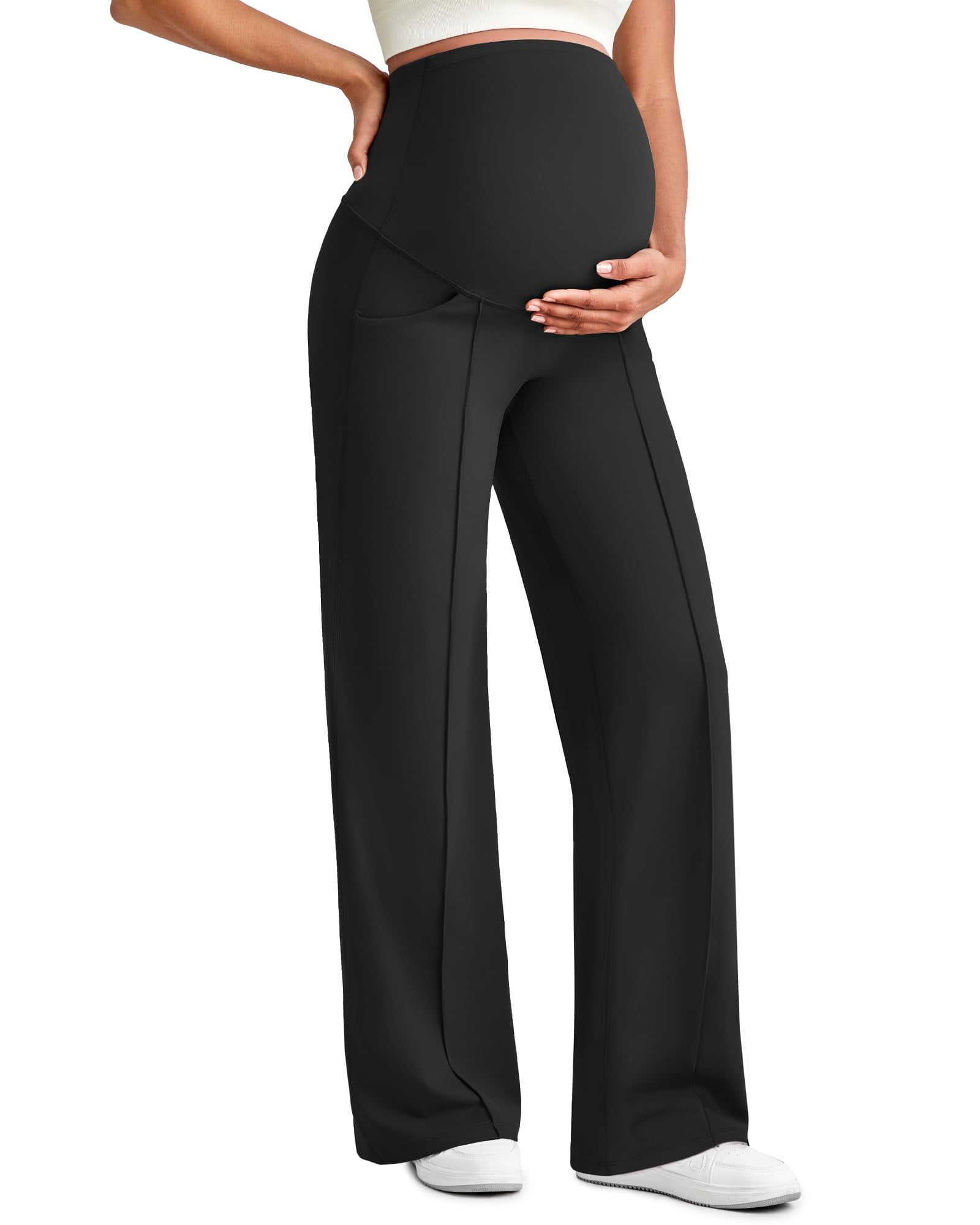 G4Free Maternity Dress Yoga Pants with Pockets Over The Belly Stretchy ...