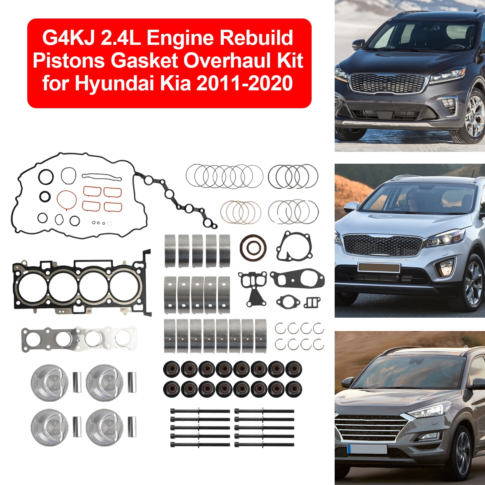 G4KJ 2.4L Engine Rebuild Pistons Gasket Overhaul Kit for Hyundai Kia 2011-2020 - Walmart.com