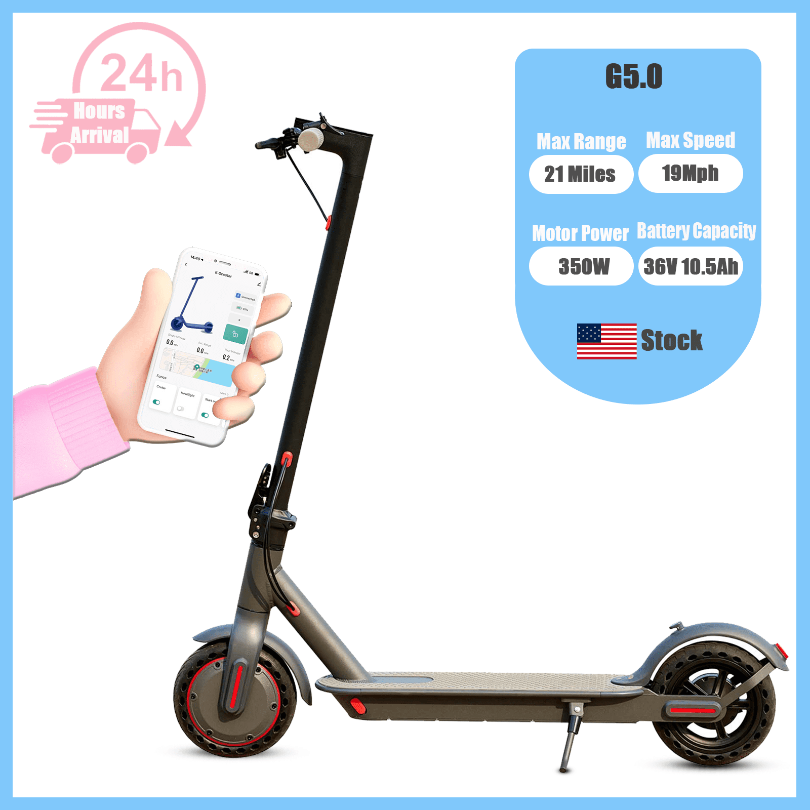 G5.0 Electric Scooter 36V 10.5AH High Capacity Battery 21Miles Long ...