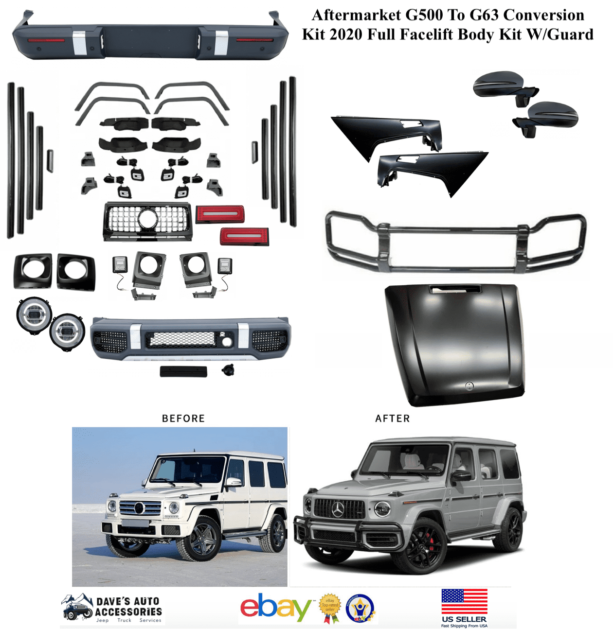 G500 G550 to G63 Full Conversion 2020 Body Kit Bumper fenders Hood ...