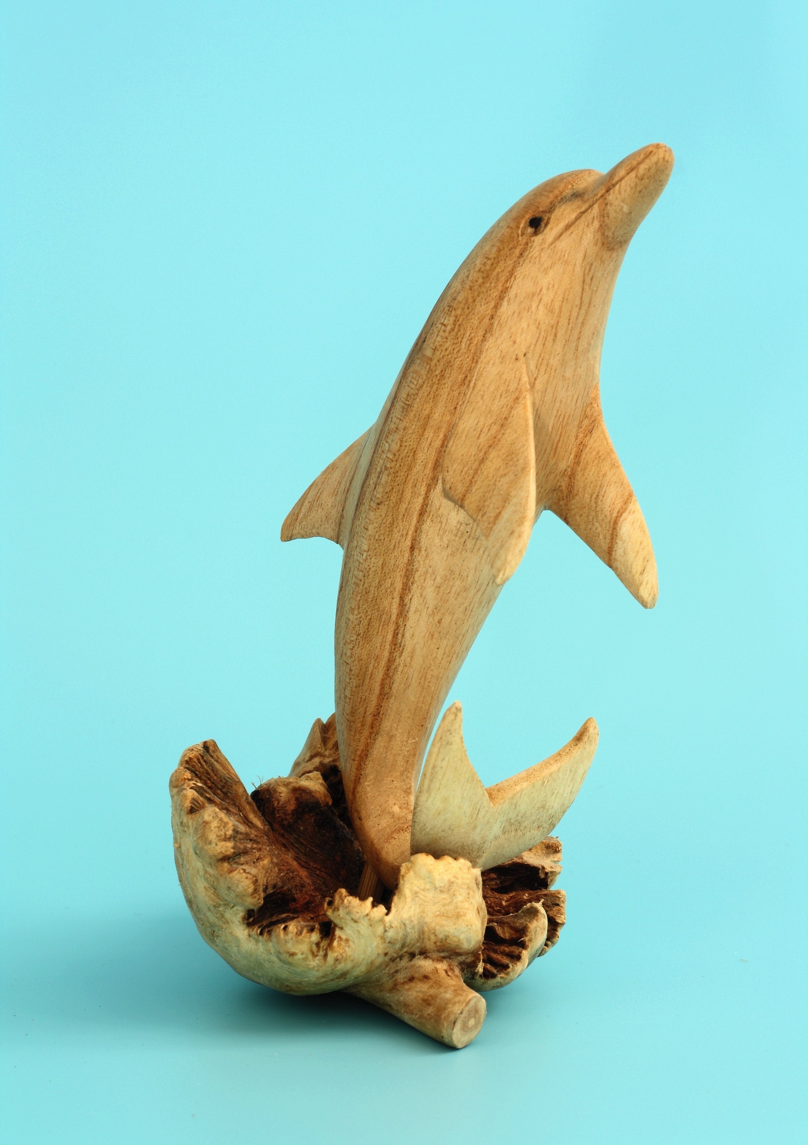 G6 Collection Wooden Hand Carved Single Dolphin Statue Sculpture Wood ...