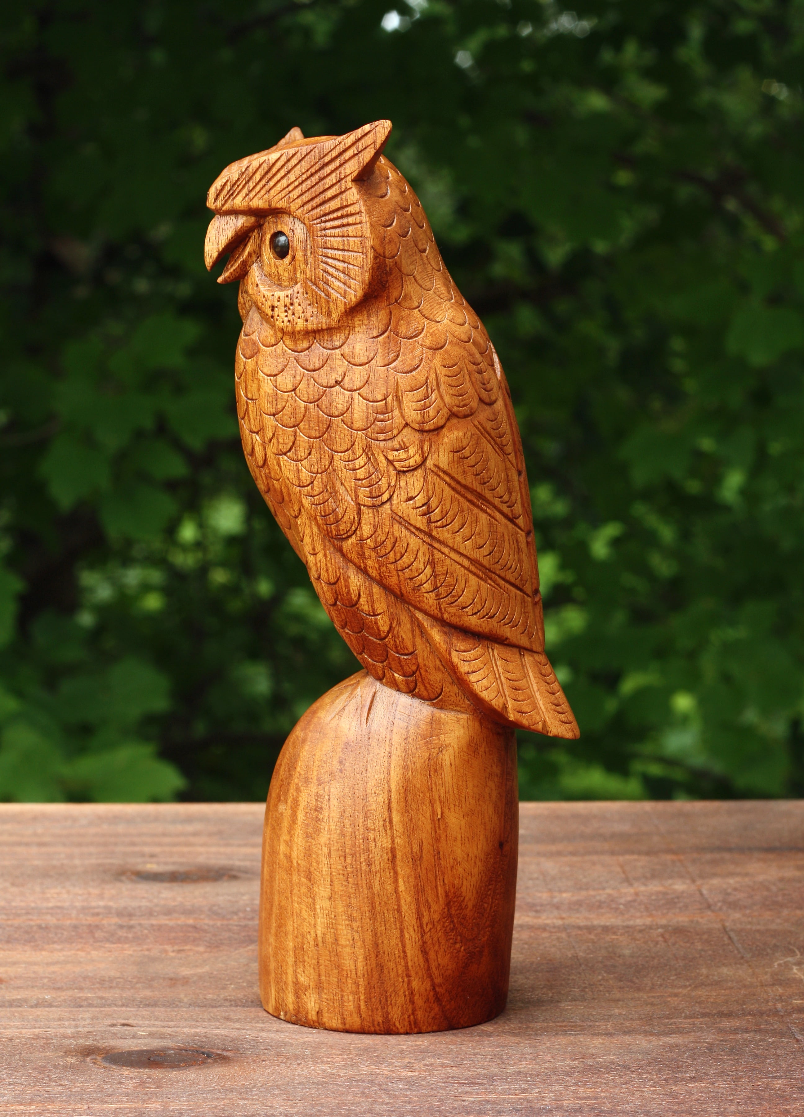G6 Collection Wooden Handmade Owl Standing on a Tree Branch Statue ...