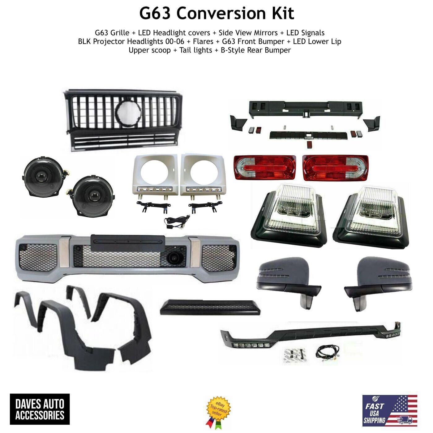 G63 Amg Body Kit Conversion Bumper Flares Led Lip Mirror Brabus Tail ...
