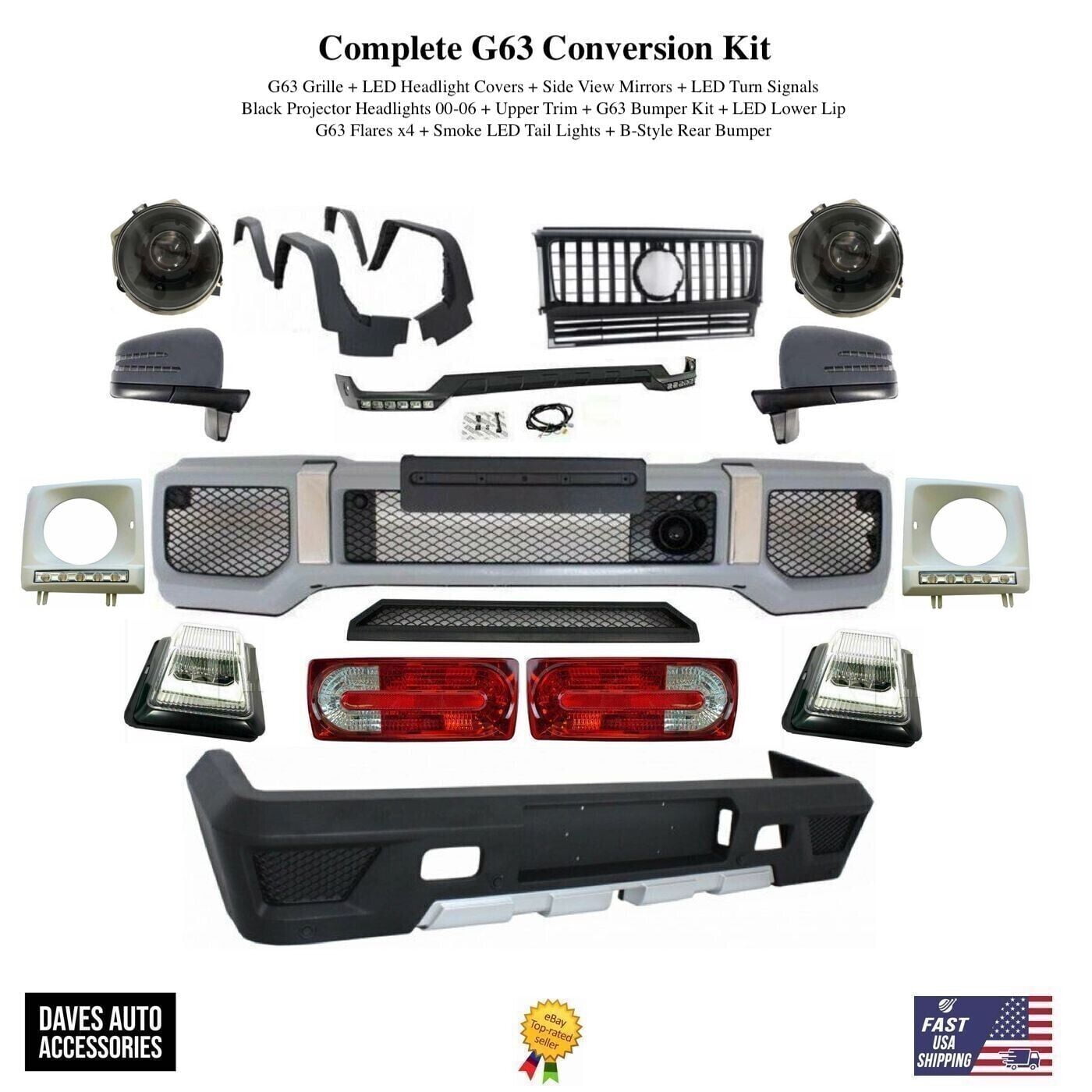 G63 Body Kit Full Conversion Bumpers Flares tail lights lip LED Signal ...