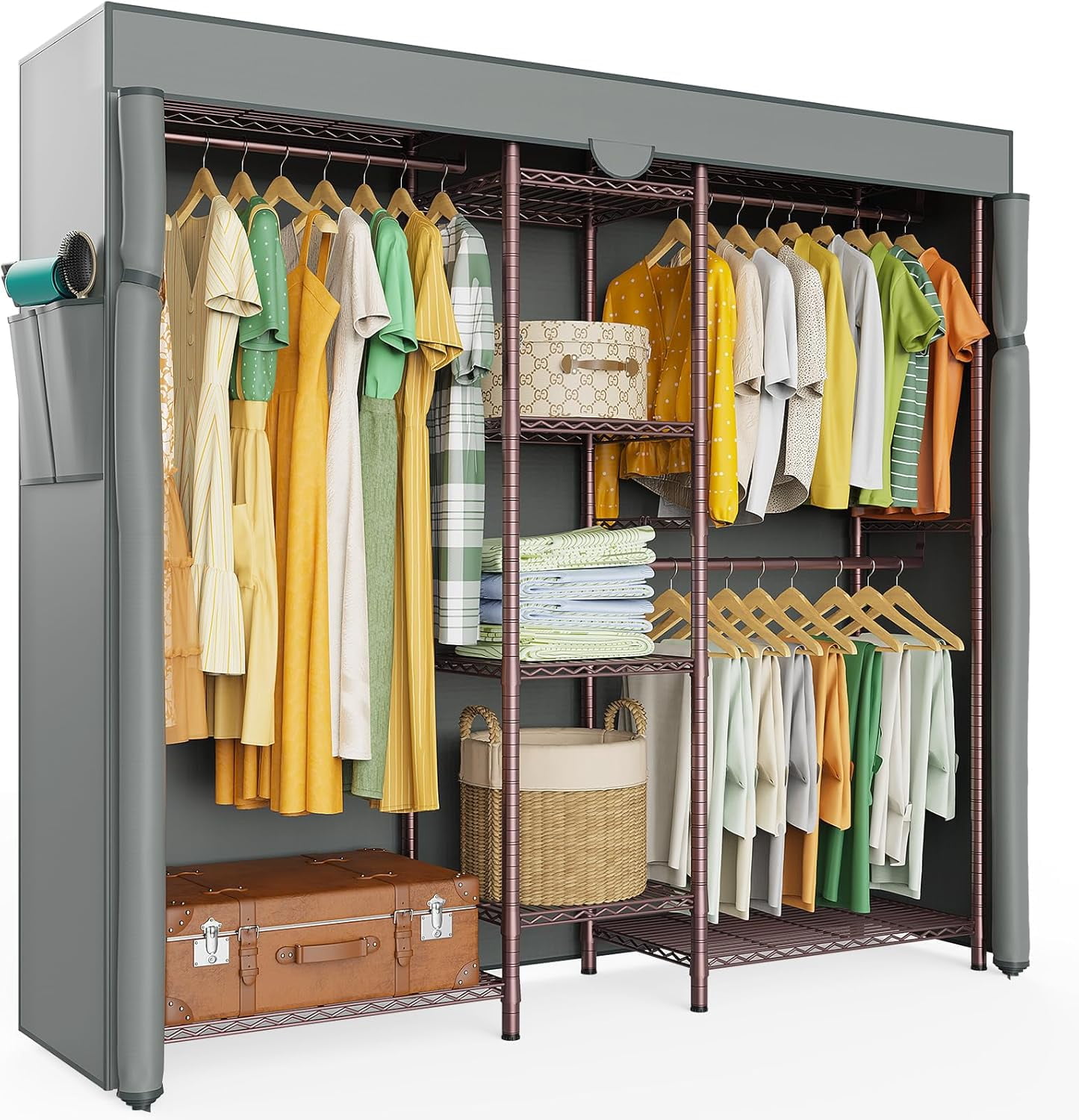 G6C Heavy Duty Clothes Rack with Cover, Wire Garment Rack for Hanging ...