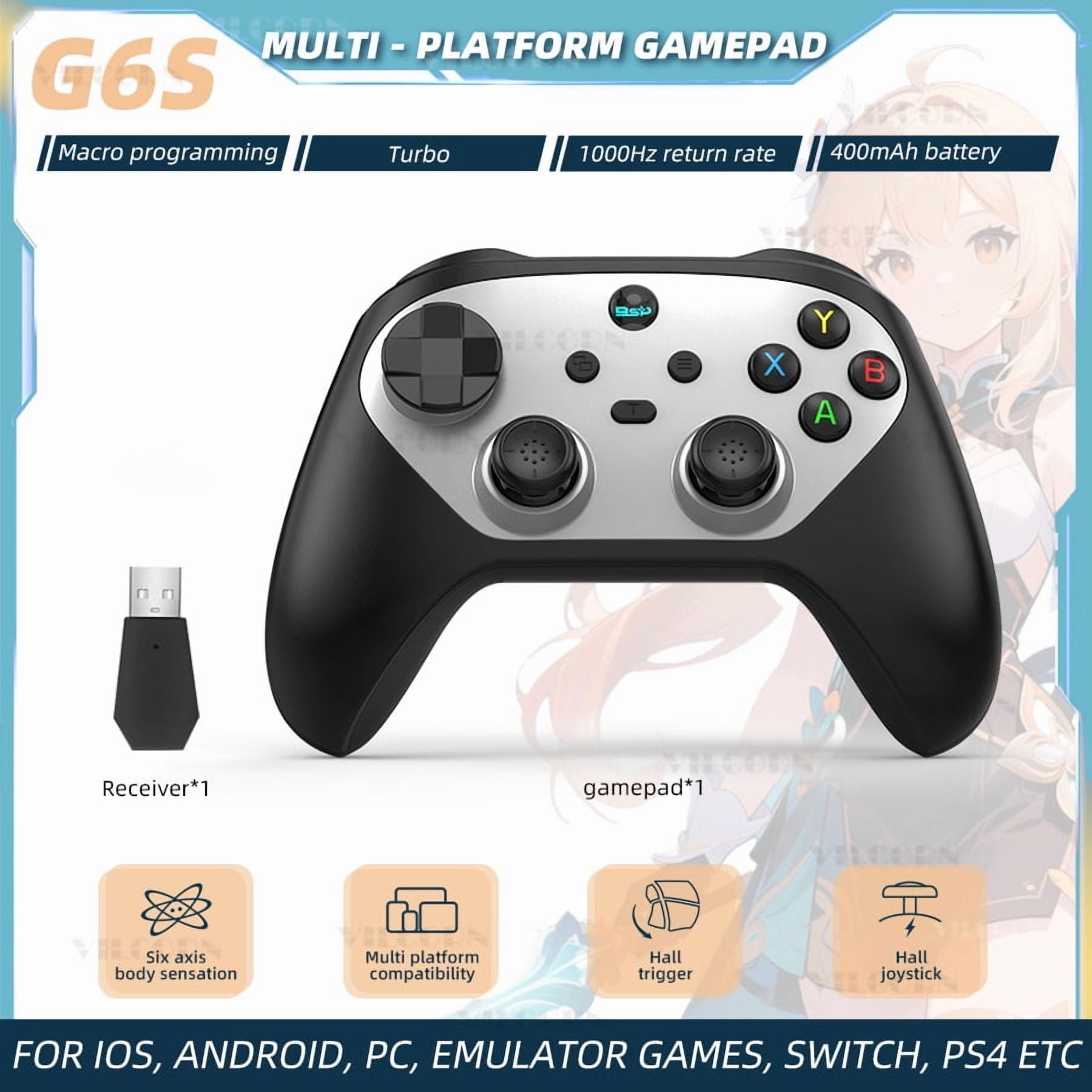 G6S Wireless Mobile Game Controller, 1000Hz Hall Joystick for Switch/PC ...