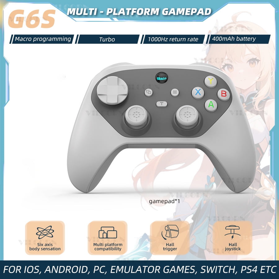 G6S Wireless Mobile Game Controller, 1000Hz Hall Joystick for Switch/PC/iOS/Android, PS4 ...
