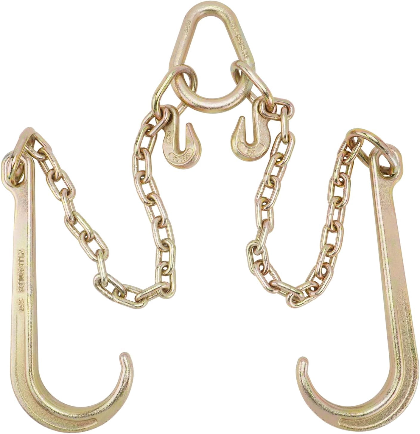 G70 J Hook Tow Chain V Bridle with 15" J Hooks, 5/16'' Grab Hooks, 2ft ...