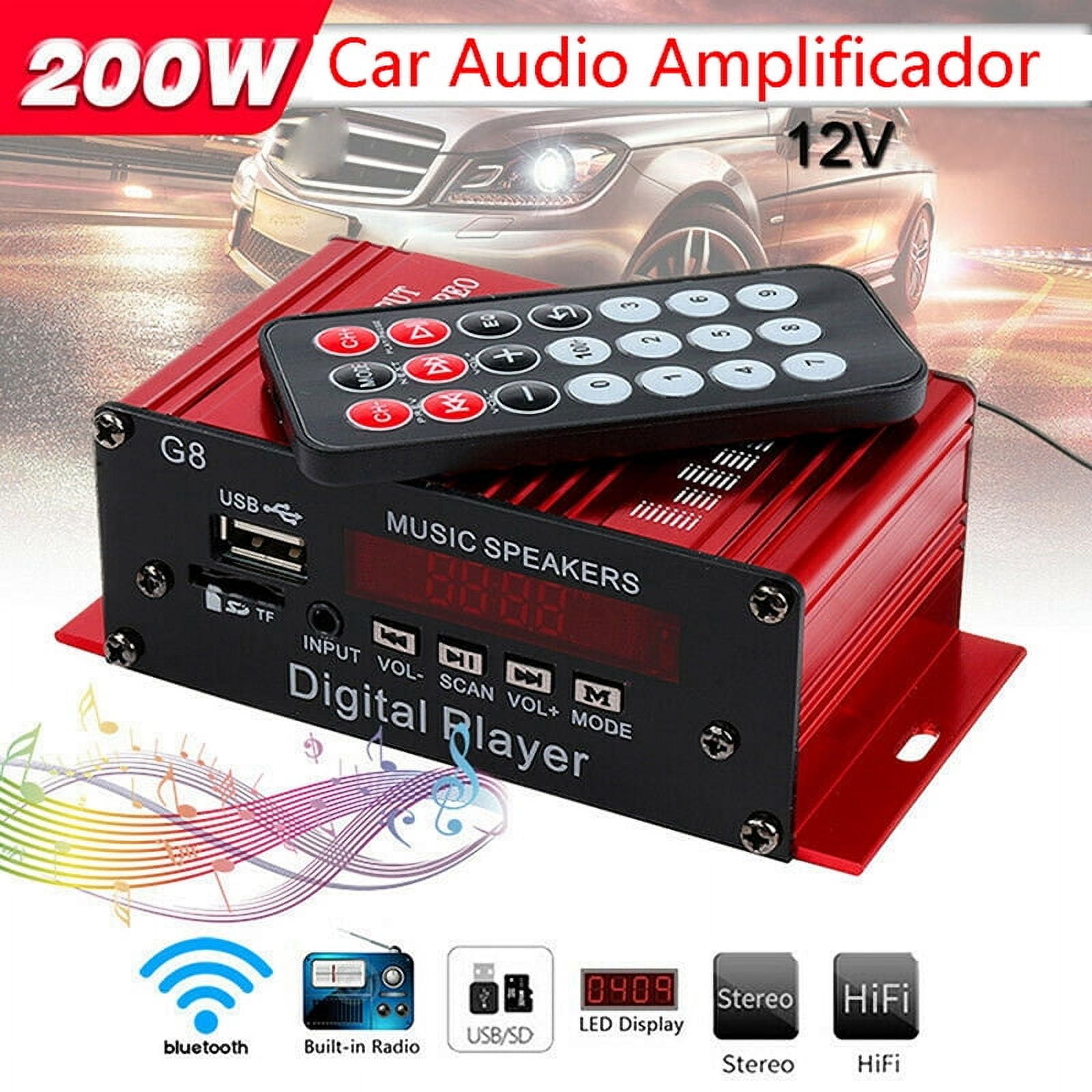 G8 200W Digital Player Power Vehicle Audio Amplifier, Red - Walmart.com