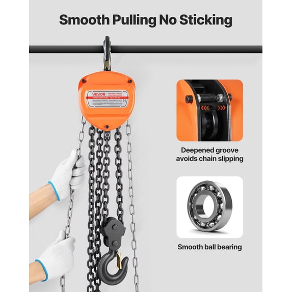G80 Galvanized Chain Hand Hoist, 3 Ton (6600 lbs) Manual Operation, 10 ...