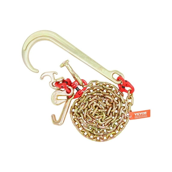 G80 J Hook Tow Chain 5/16 x 6 Feet 15" Long Shank with RTJ Cluster and ...