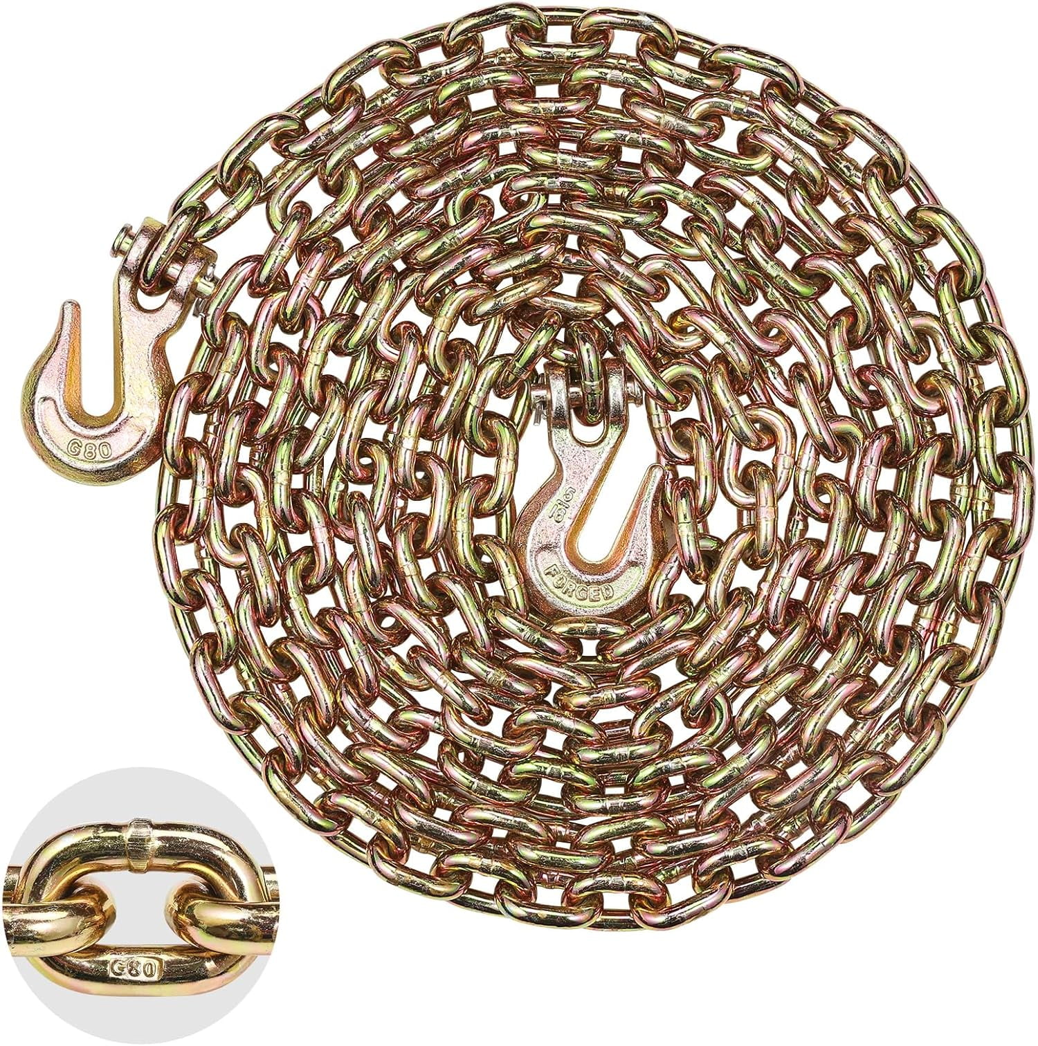 G80 Transport Binder Chain, 5/16" x 14.2' Tow Chain with Clevis Grab ...