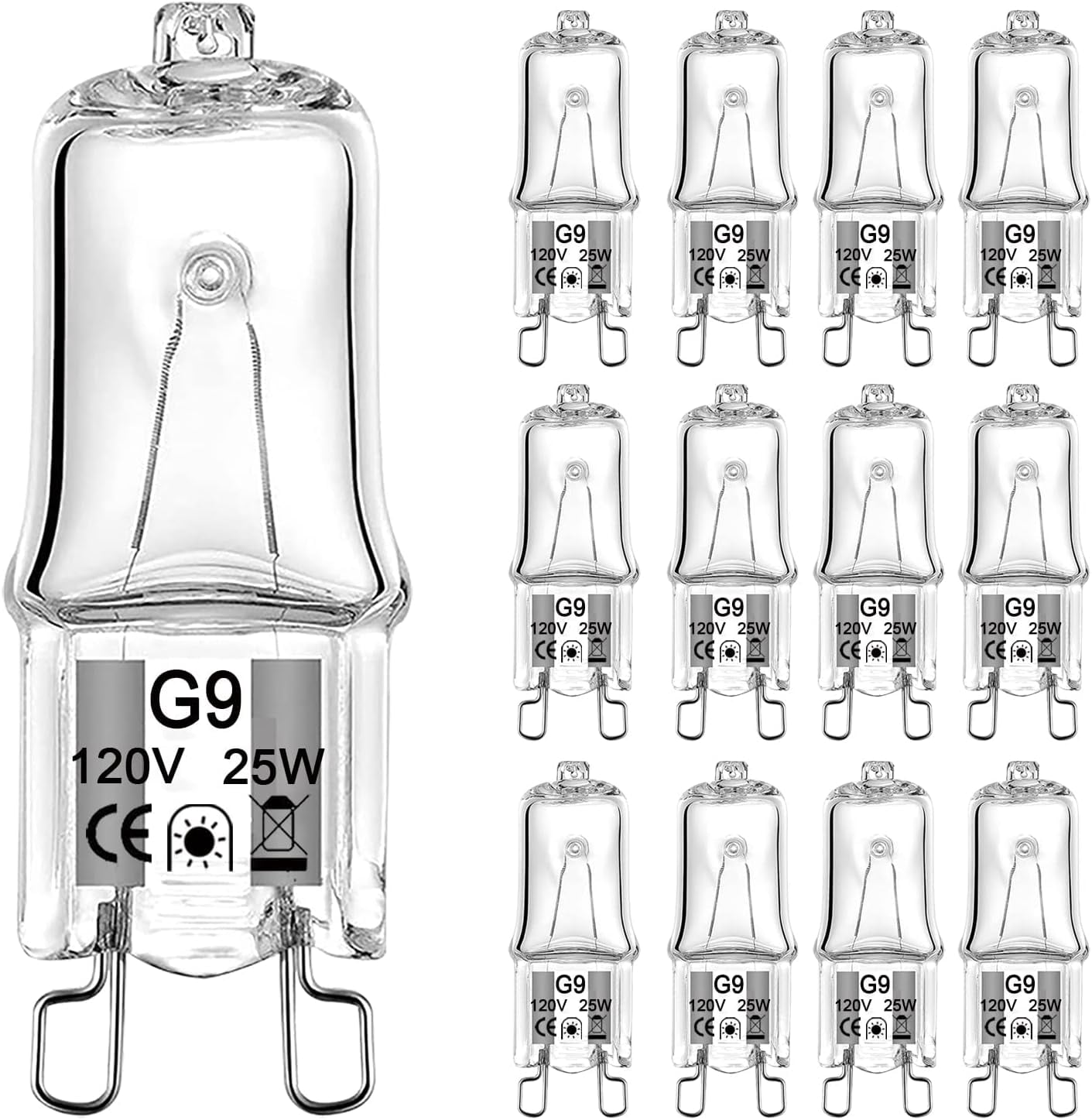 G9 Bulb 25W, 12 Pack G9 Halogen Light Bulbs 2 Pin Base T4 JCD Type 120V ...