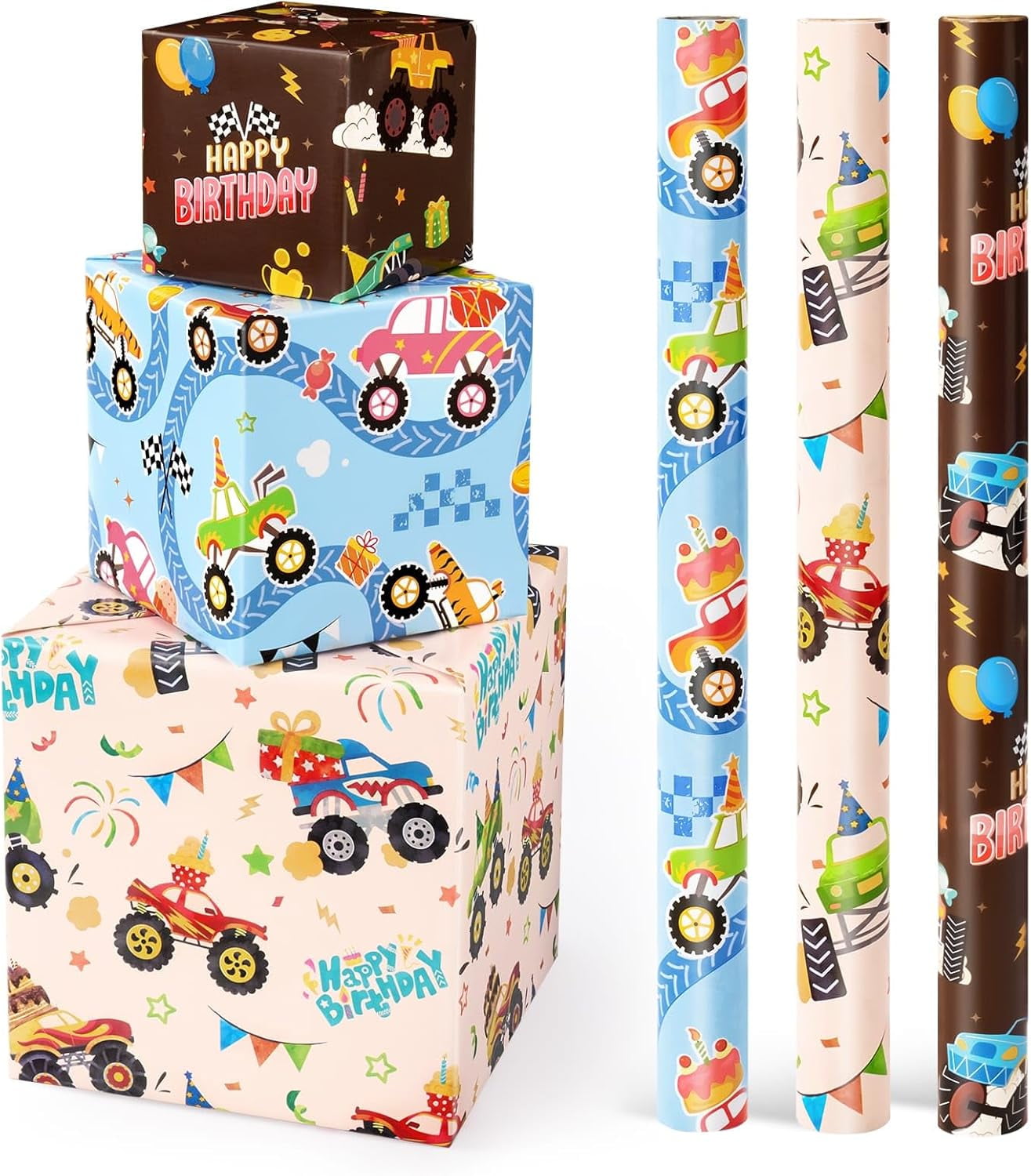 GA Monster Truck Wrapping Paper Rolls-3 Short Rolls 17 inx120in Monster ...