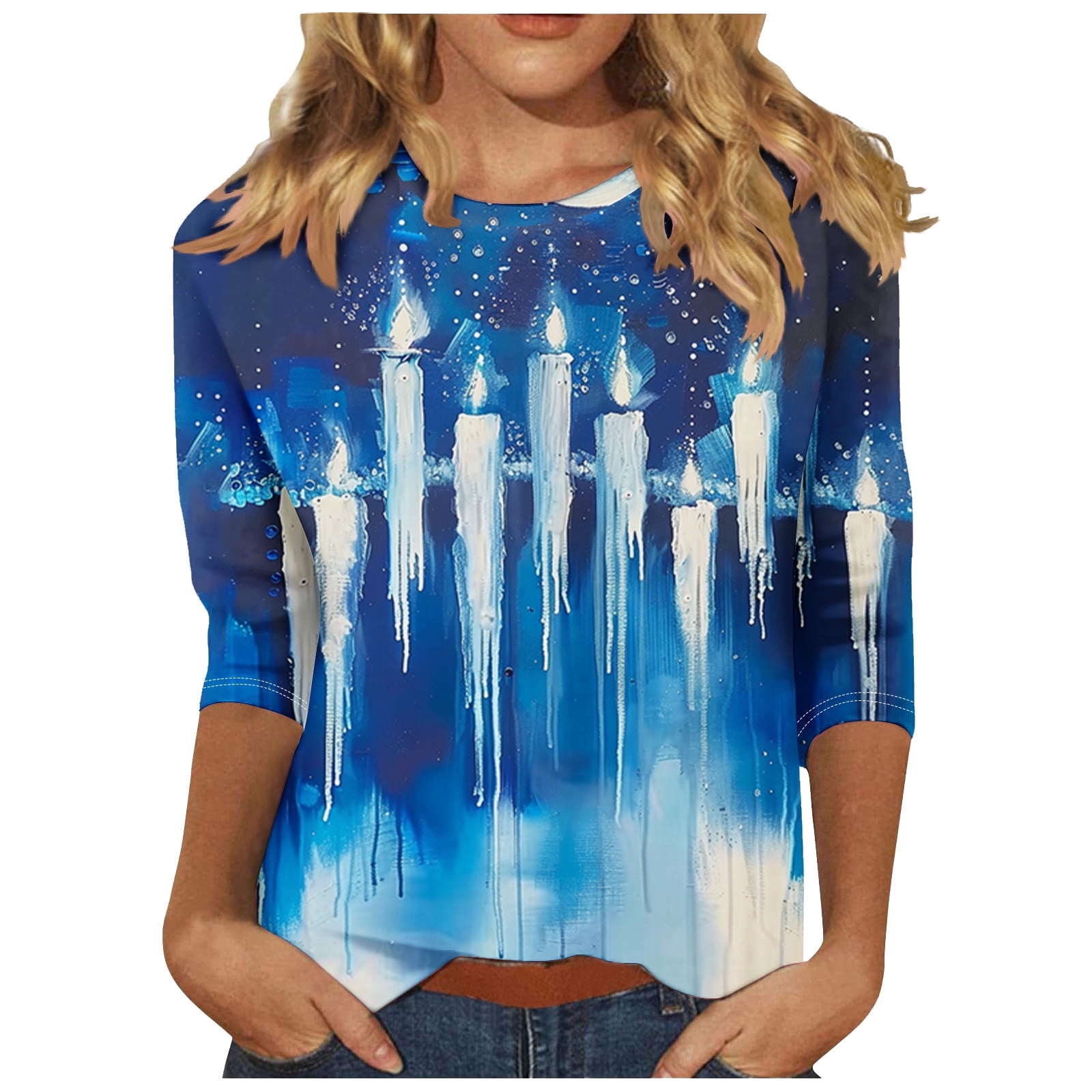 GA WEIHUA 2025 Hanukkah Shirt for Women 3/4 Sleeve Jewish Holiday T ...